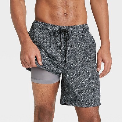 Men's 7" Geo Print Swim Trunk with Boxer Brief Liner - Goodfellow & Co ...