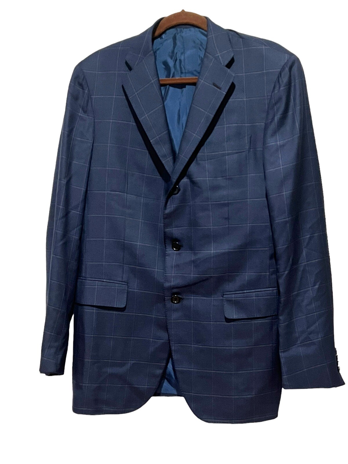 Barneys New York Navy Blue Window Pane Check Suit Jac… - Gem