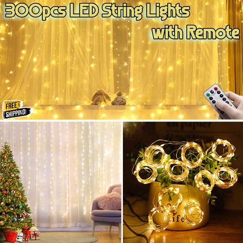300 LED Curtain Fairy Lights Remote String Lights for Wedding Party ...