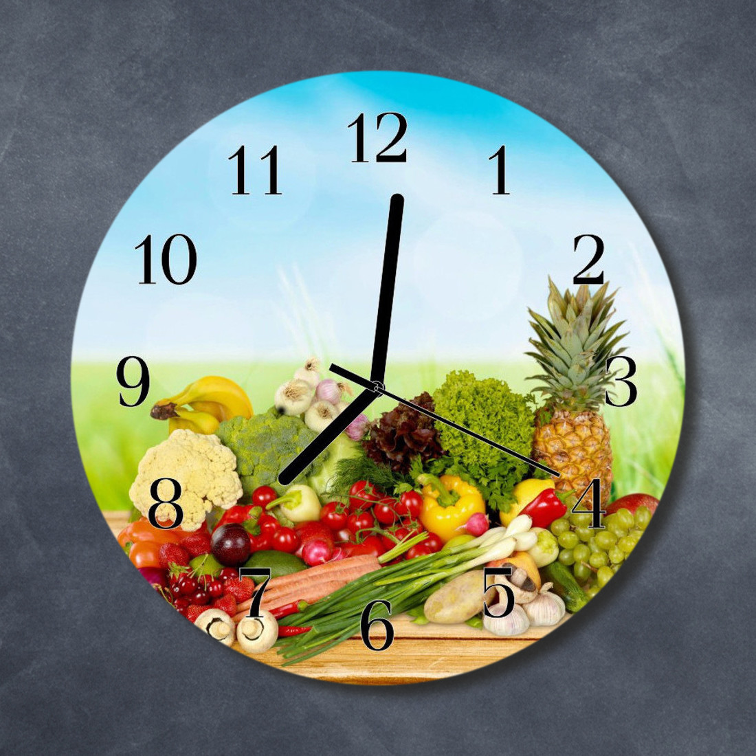 Tulup Glass Wall Clock Kitchen Clocks 30 cm round Vegetable Fruit Multi ...