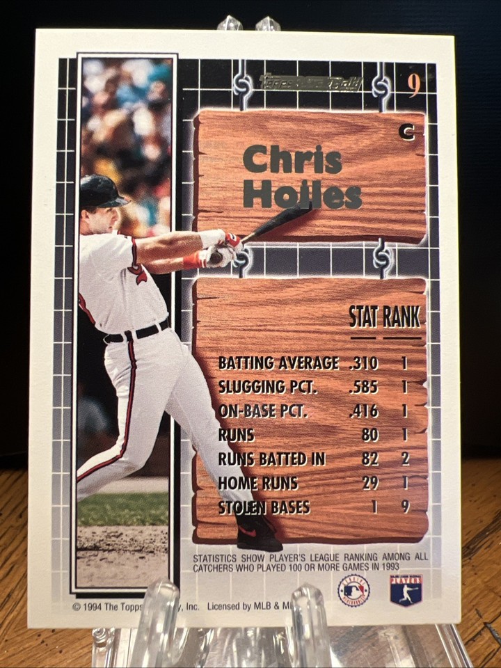 1994 Topps #9 Chris Hoiles Baltimore Orioles Black Gold Baseball Card ...