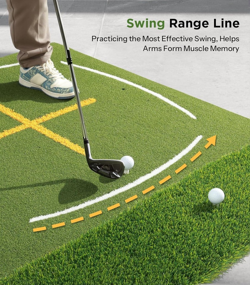 Golf Mat with Dual Turf | Golf Hitting Mat with Standing Guide-Line ...