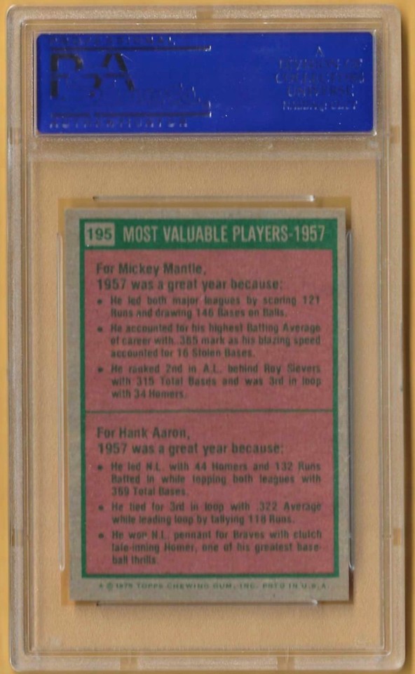 MICKEY MANTLE 1975 TOPPS mini 1957 MVP's Hank Aaron / Mickey Mantle ...