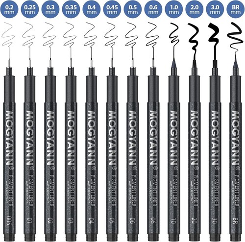 12 Size Waterproof Ink Pens for Artists Drawing Pens Black Art Pens for ...