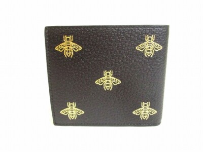 Gucci Animalier Bee Leather Bifold Wallet Men'S Women'S Black | eBay