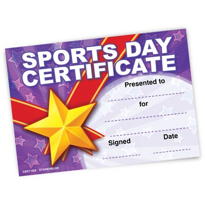 30 Certificates Sports Day Gold Star Award Certificate A5 Race ...
