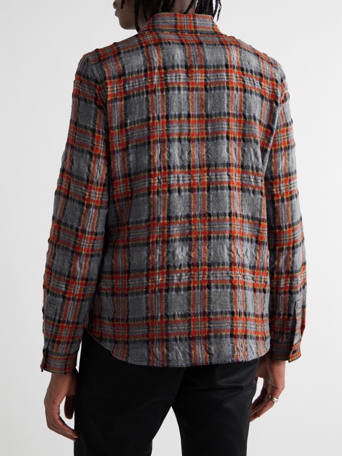 New Saint Laurent YSL Gray Red Check Print Western Crop Flannel Shirt ...