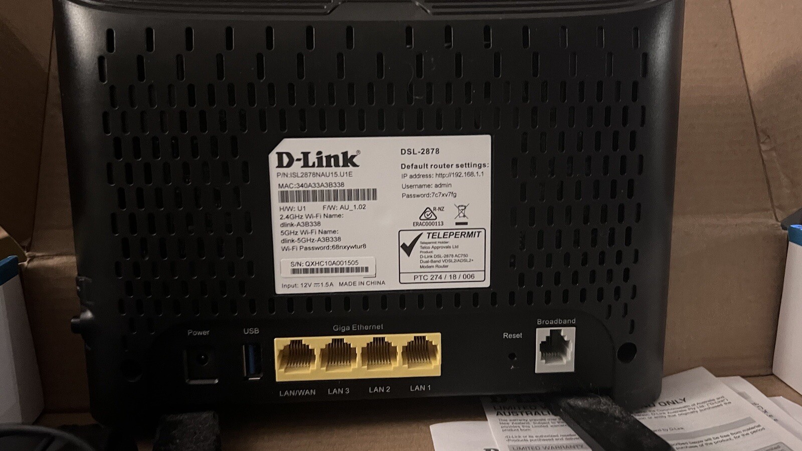D-Link DSL-2878 Dual Band Modem Router AC750 With Box & Cables ...