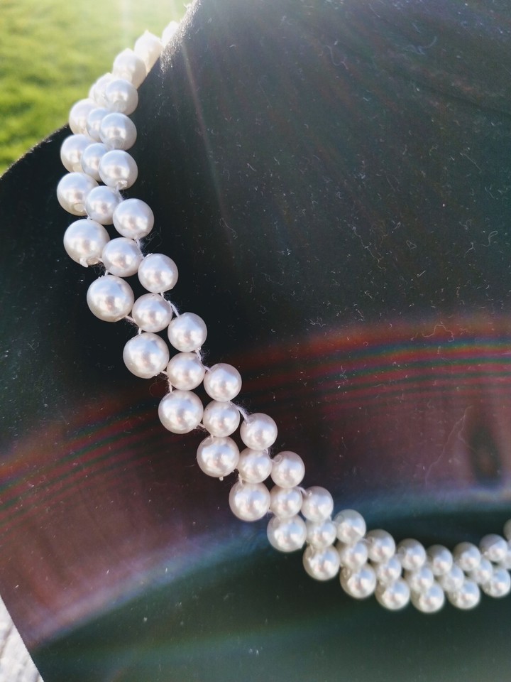 Elegant Avon White Faux Pearl Choker Necklace Mock 3 Strand 15.5" w/3 ...