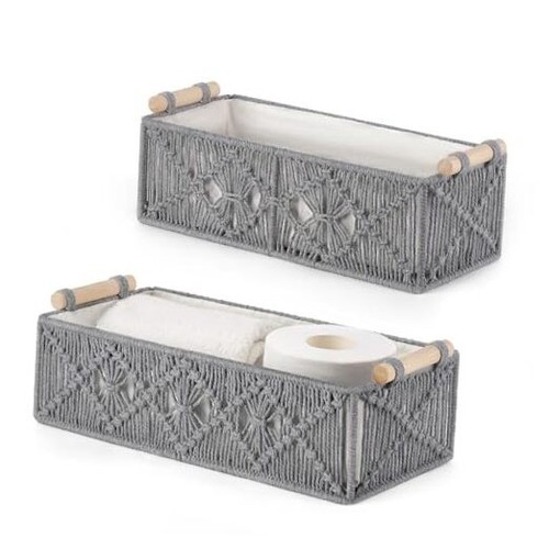 Macrame Storage Baskets Boho Decor Box Handmade Woven Decorative Grey ...