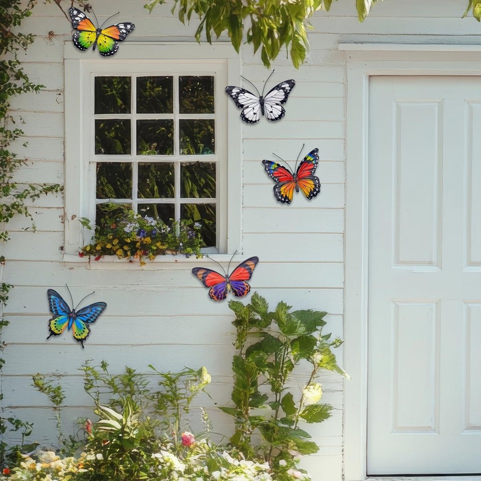 Metal Butterfly Wall Art Outdoor Decor - 5 Pack Metal Butterflies Wall ...
