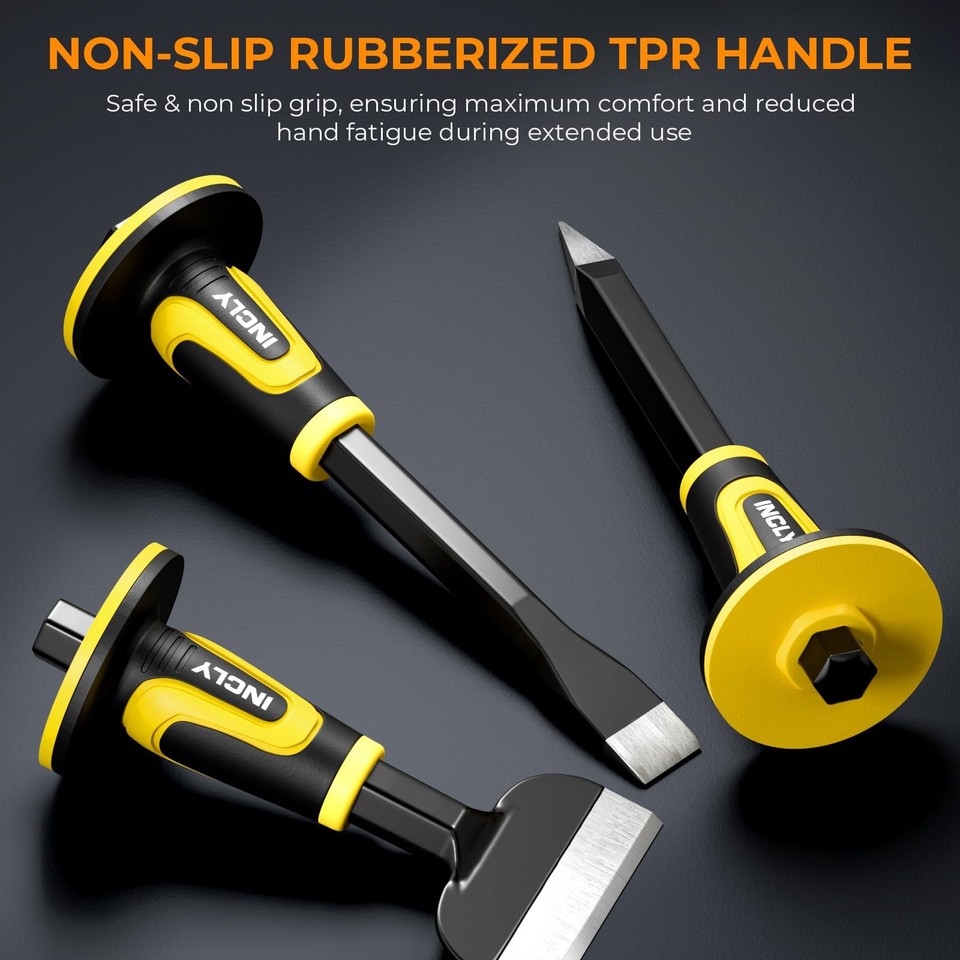 3PCS Masonry Chisel Set with Hand Guard, Stone and Rock Chisel, Heavy ...