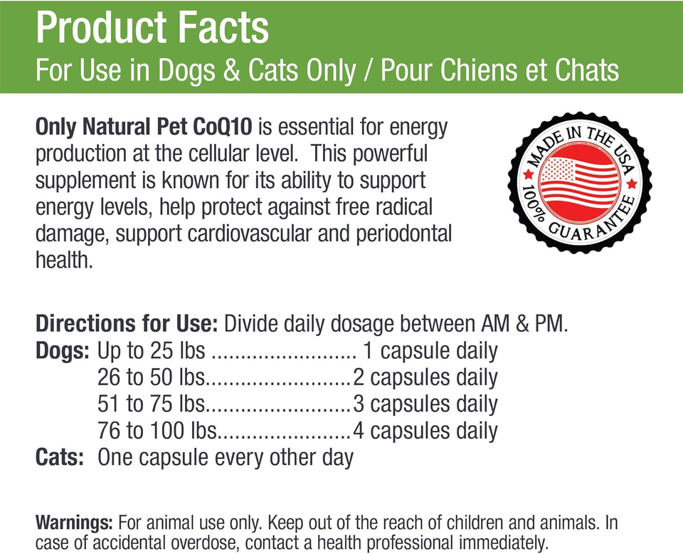 Only Natural Pet Coq10 for Dogs & Cats, Heart and Cardiovascular Health ...