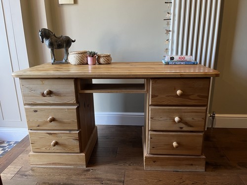 Large solid pine desk twin pedestal drawers dressing table | eBay UK