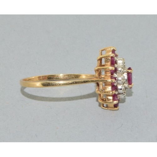Superb 9ct gold ladies Ruby and Diamond marquise shape statement ring size P | eBay UK