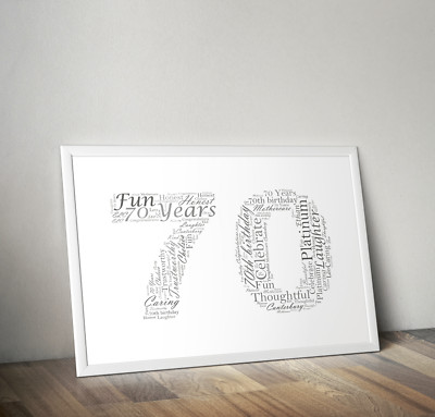 Personalised 70th Birthday Gift - Seventieth - Number Seventy 70 Word ...