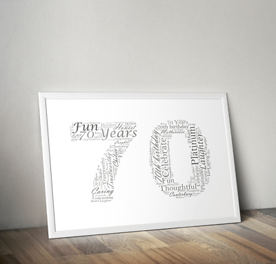 Personalised 70th Birthday Gift - Seventieth - Number Seventy 70 Word ...