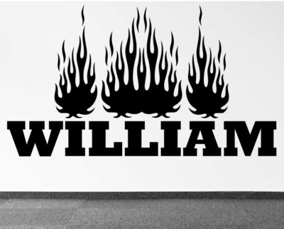 FIRE FLAMES PERSONALIZED LARGE WALL VINYL DECAL STICKER COLOR CHOICE ...