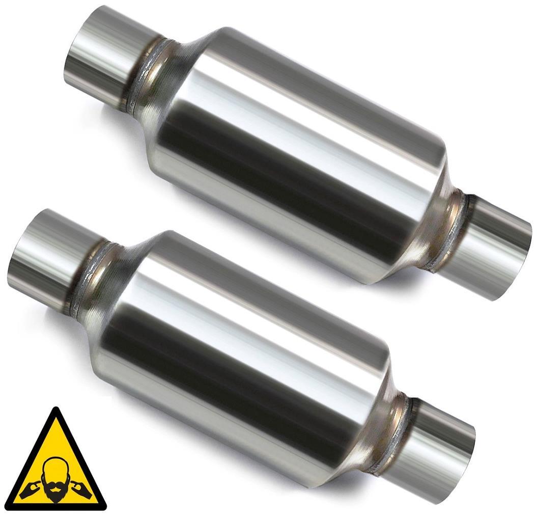 Pair of Single Chamber Performance Race Round Universal Mufflers 2.5" C ...