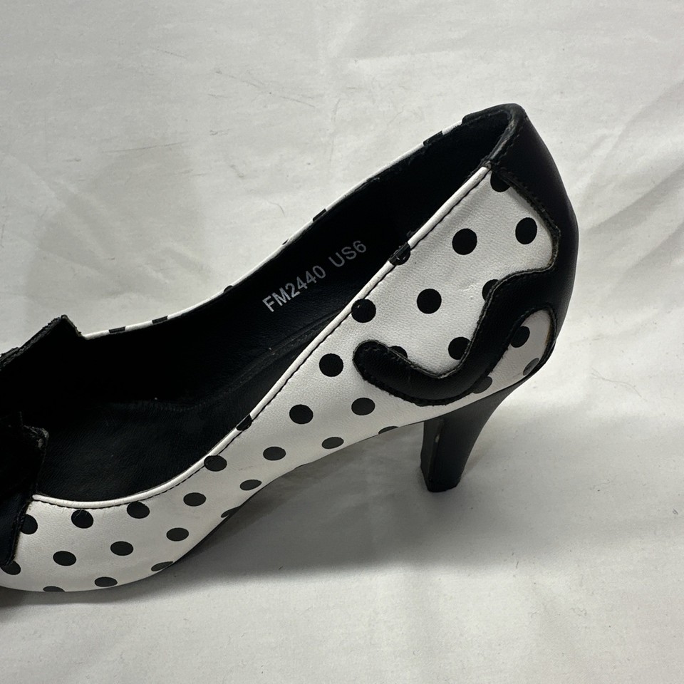 Women's Tuk Cat Kitty Black White Polka Dot Pumps Heels Size Set US6 ...
