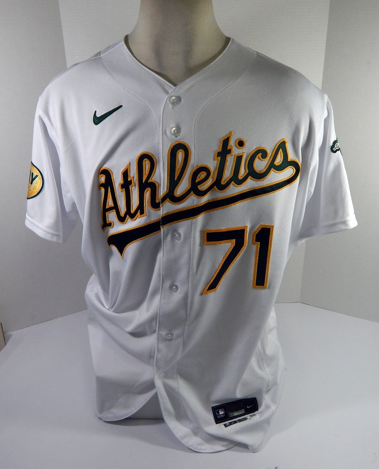 2021 Oakland Athletics Jacob Lemoine #71 Game Used White Jersey Open ...