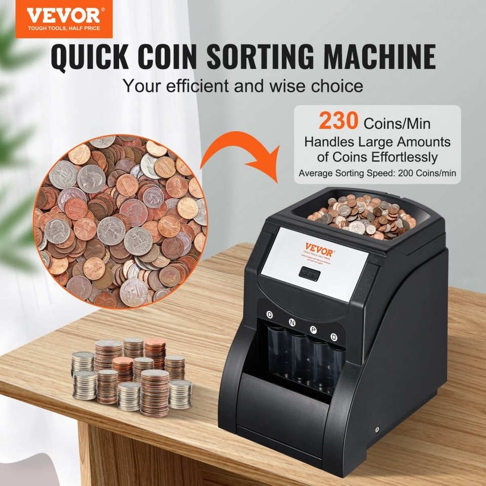 Electric Coin Sorter Change Money Cash Counting Counter Machine Anti ...