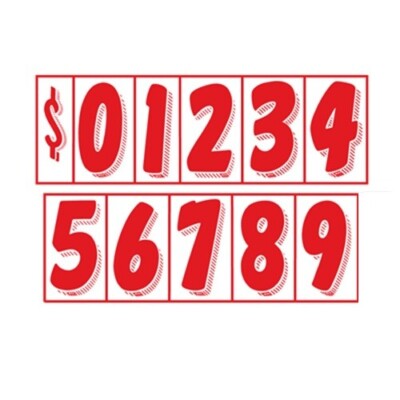 0-9 and $ CAR DEALER 11 dozen NEW 7.5” VINYL WINDOW NUMBER STICKERS Red ...