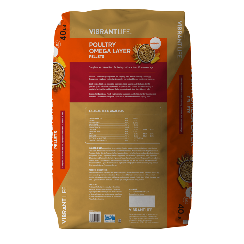 Vibrant Life Poultry Omega Layer Pellets 40 lb Bag | eBay