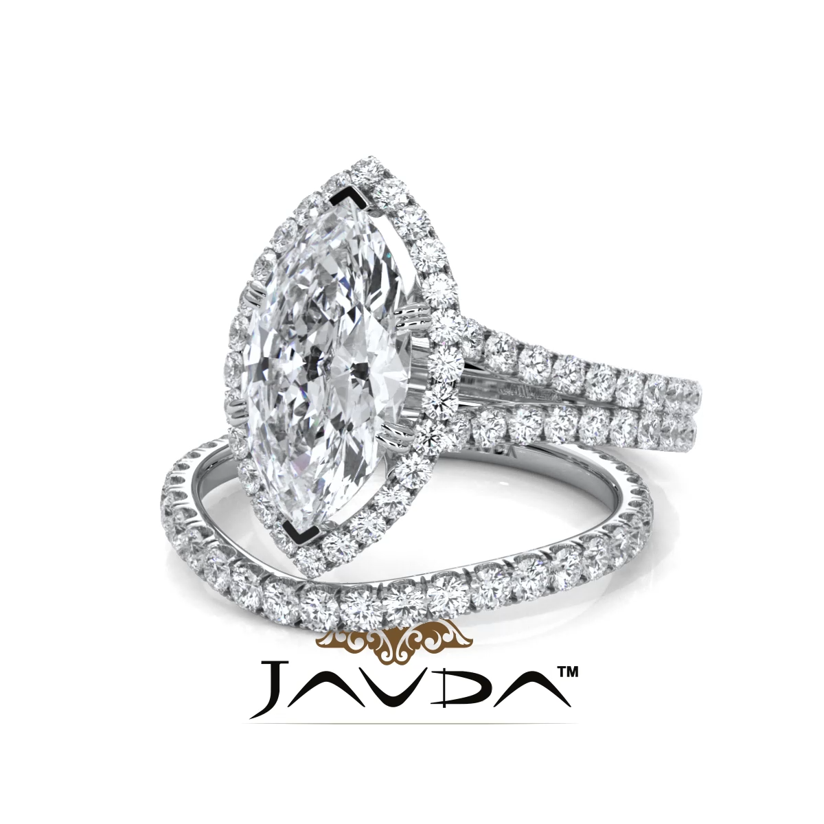 Marquise Cut Split Shank Pave Diamond Engagement Bridal Set Ring GIA G ...