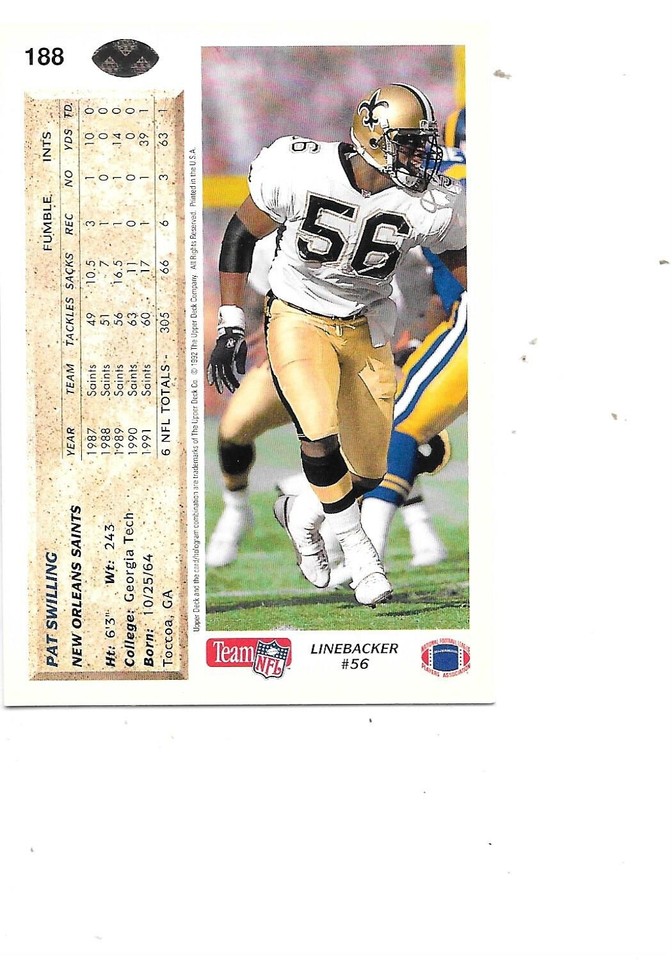 Pat Swilling 1992 Upper Deck Football Card #188 New Orleans Saints | eBay