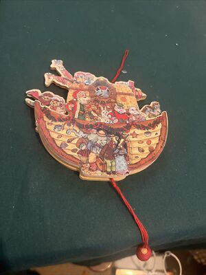 Vintage Noah’s Ark Ornament Wood Pull String Animals Move | eBay