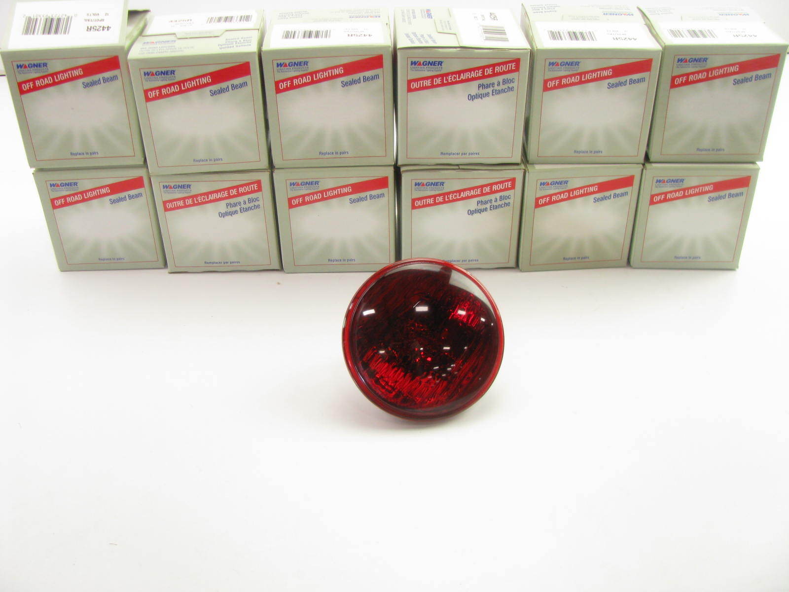 (12) Wagner 4425R Sealed Beam RED Light Lamp Bulbs 18W 12.8V PAR 36 ...