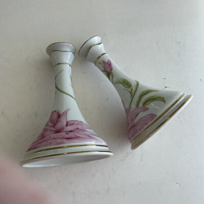 Givenchy Rose Candlesticks Candle Hollder 5x7" Franklin Mint Porcelain ...