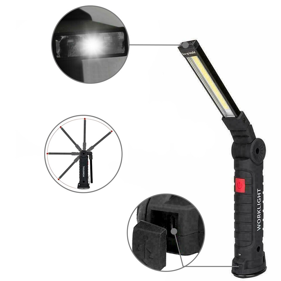 Rechargeable COB LED Slim Work Light Lamp Flashlight Inspect Folding ...