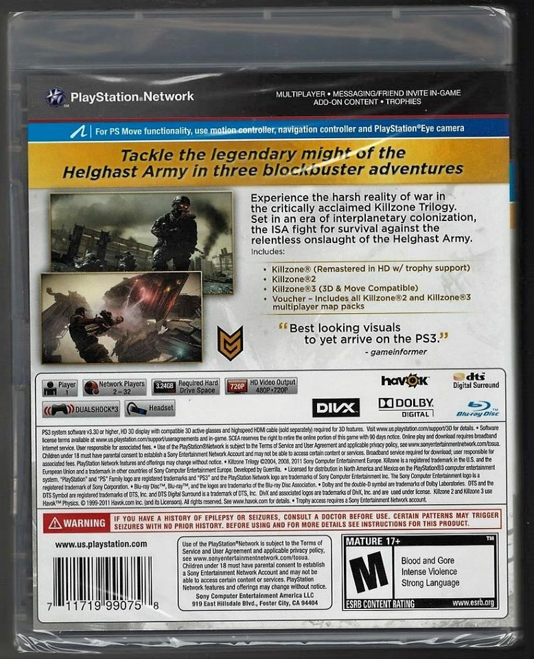 Killzone Trilogy Collection PS3 (Brand New Factory Sealed US Version ...