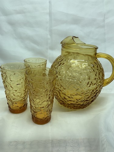 Pitcher With 3 Vintage Gold Bumpy Glasses Mid Century 5 1/2” X 3” | eBay