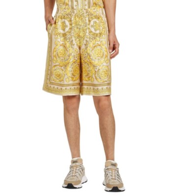 $1,295 NWT Versace Borocco Champagne Print 100% Silk Shorts Size 50(34 ...