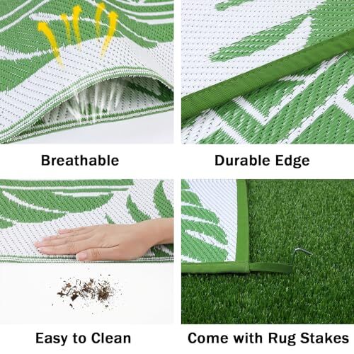 Outdoor Rug Carpet for Patio 5' x7' Waterproof Reversible 5x7 FT Green ...