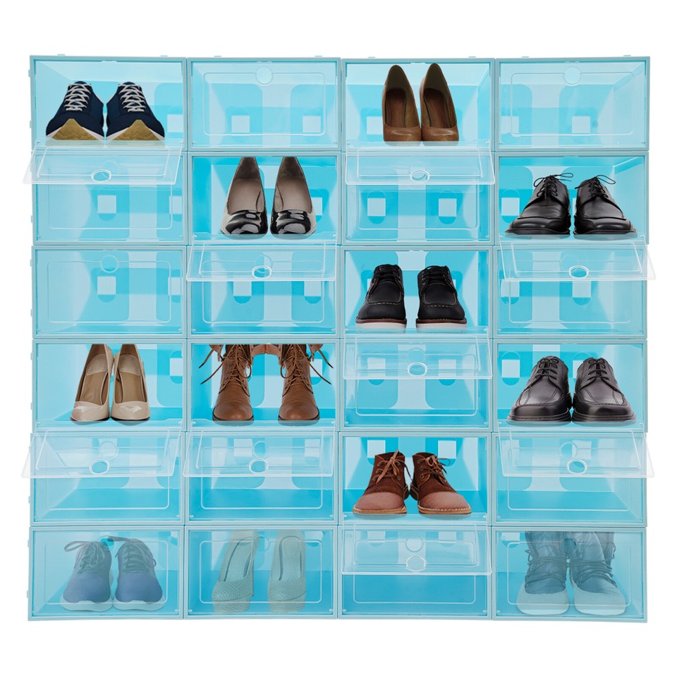 24x Stackable Shoe Boxes Shoe Storage Box & Flip Lid Shoe Storage Organizer Blue | eBay