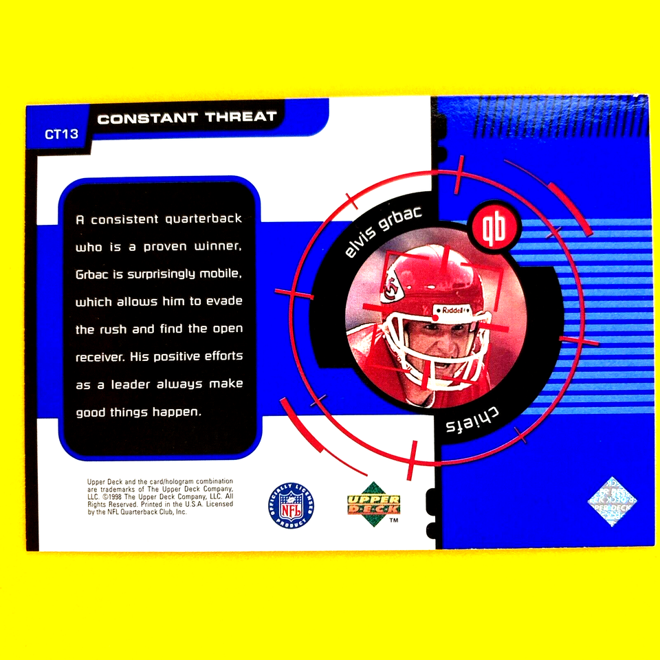 Elvis Grbac 1998 Upper Deck Constant Threat Insert #13 NFL Kansas City ...