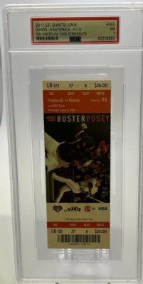 6/6 2011 Tim Lincecum 1,000 STRIKEOUT MLB San Francisco Giants Ticket ...