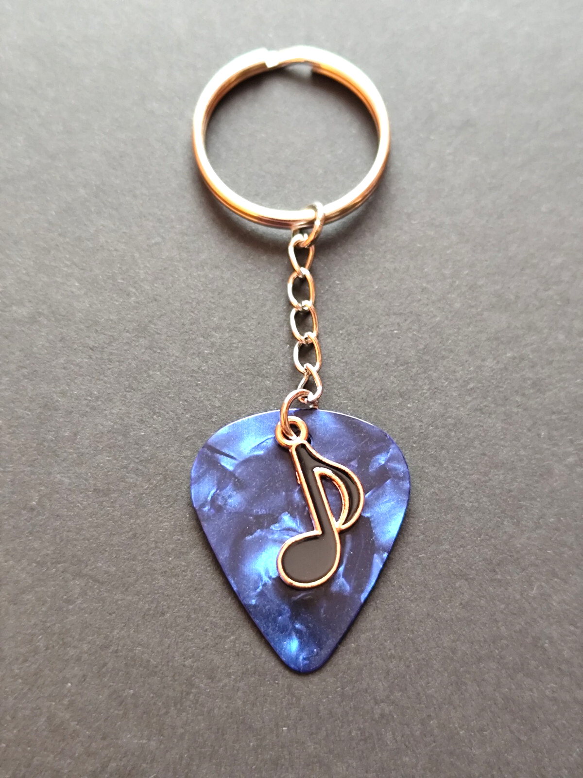 Beautiful Dark Blue Guitar Pick KeyRing with Black Music Note Charm | eBay