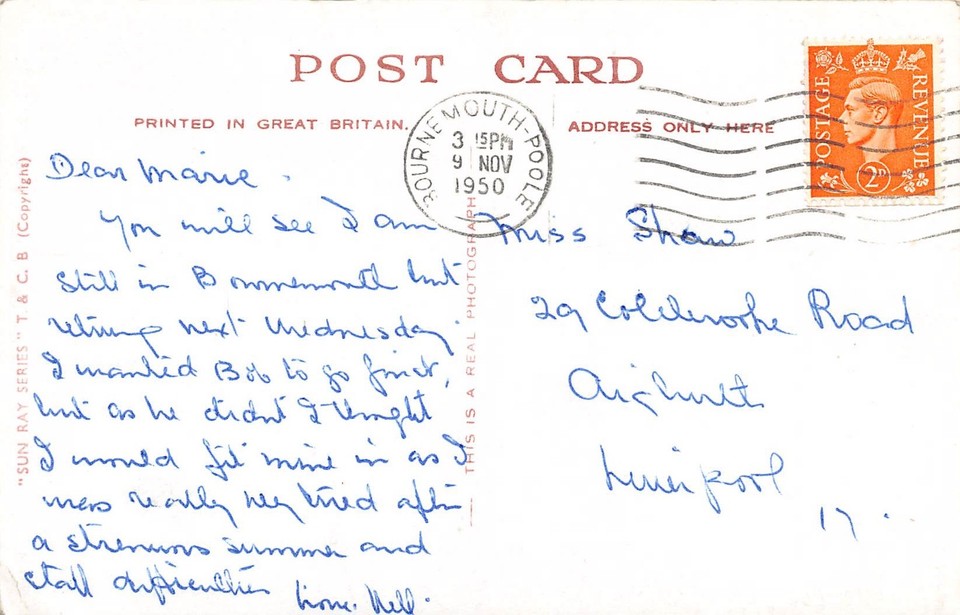 The Beach & Cafe Eastcliff Bournemouth Hampshire RP Postcard c1950 ...