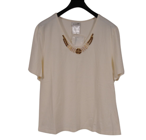 Basler Womens Beaded Top Medium FR 44 Cream Top Stretch Cotton ...