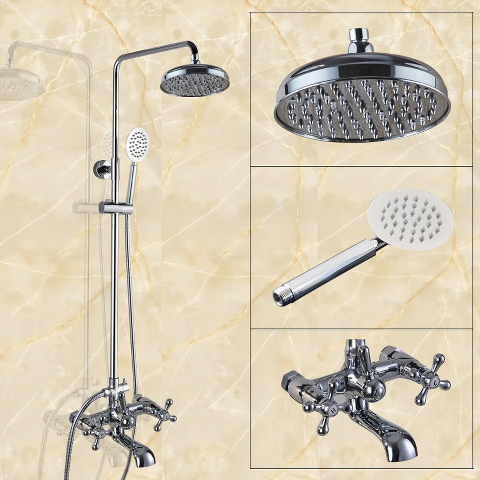 Polished Chrome Bathroom Rain Shower Faucet Set Tub Mixer Tap Hand ...