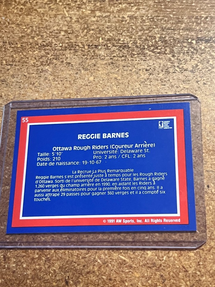 1991 AW Sports CFL Football # 55 Reggie Barnes | eBay