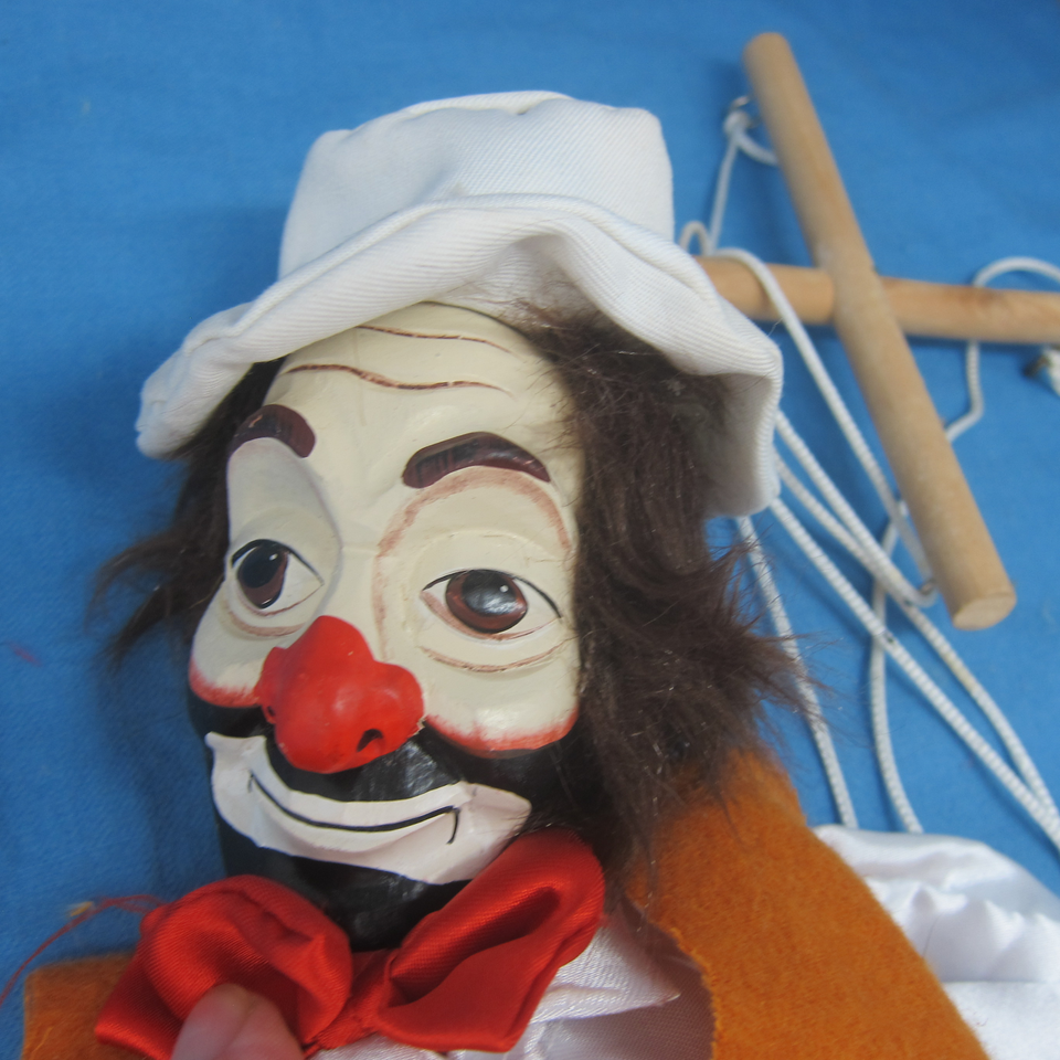 Carved Wood Marionette EMMETT KELLY Weary Willlie Puppet Hobo Clown | eBay