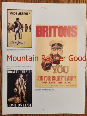 1914 WWI British War Military Recruitment Posters Army Ad Color Plate ...