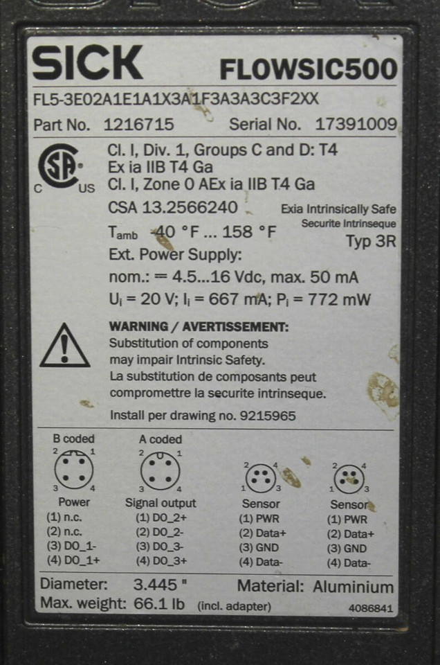 SICK FLOWSIC500 Gas Meter Ultra Sonic Gas Meter, FL5 ...