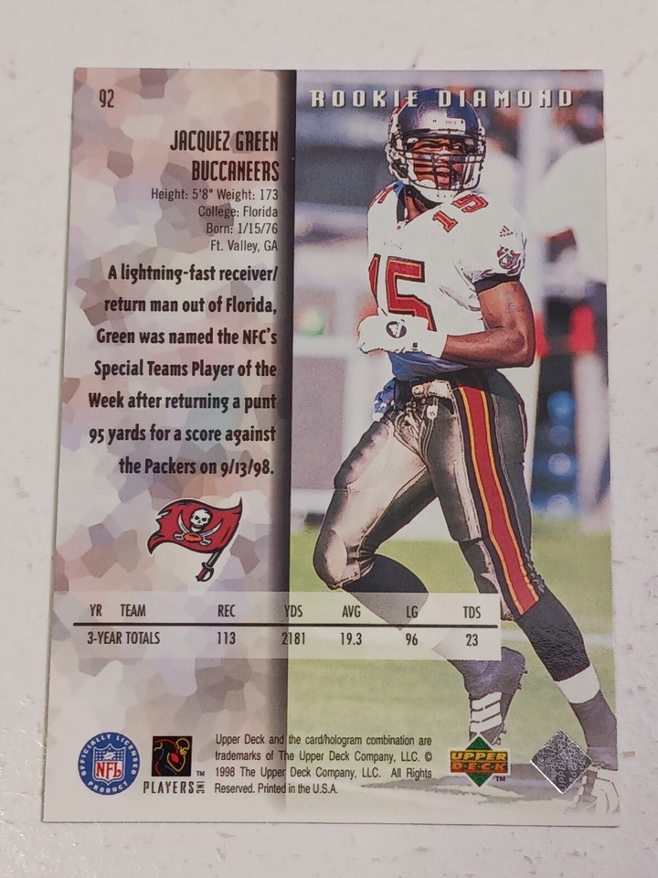 Jacquez Green Tampa Bay Buccaneers 1998 Upper Deck Black Diamond Rookie ...
